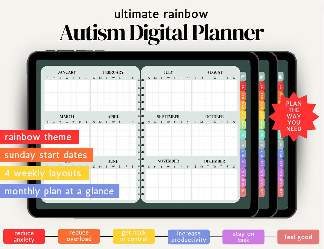 Autism Oriented Rainbow Planner Adult Goals Organizer & Daily Planner ...