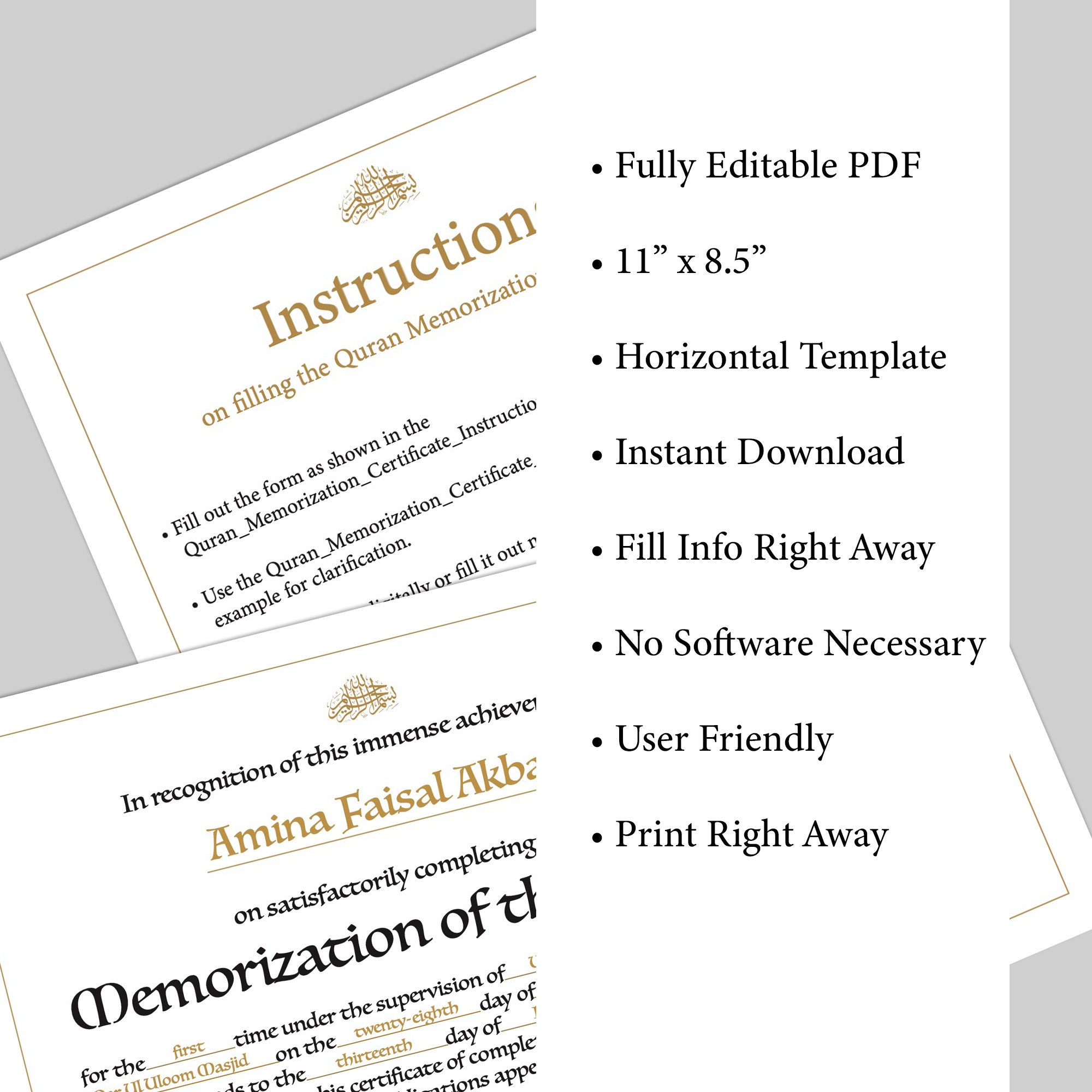 Quran Memorization Certificate, Muslim Certificate, Islamic ...