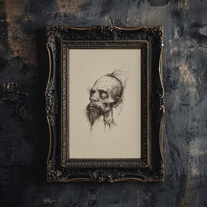 Shrunken Head Wall Art Printable Halloween Vintage Trophy Skull Drawing ...