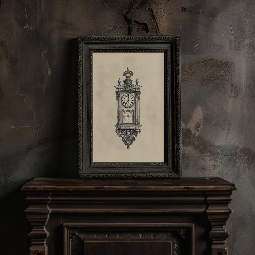 Antique Grandfather Clock Digital Wall Art, Printable Vintage Wooden ...