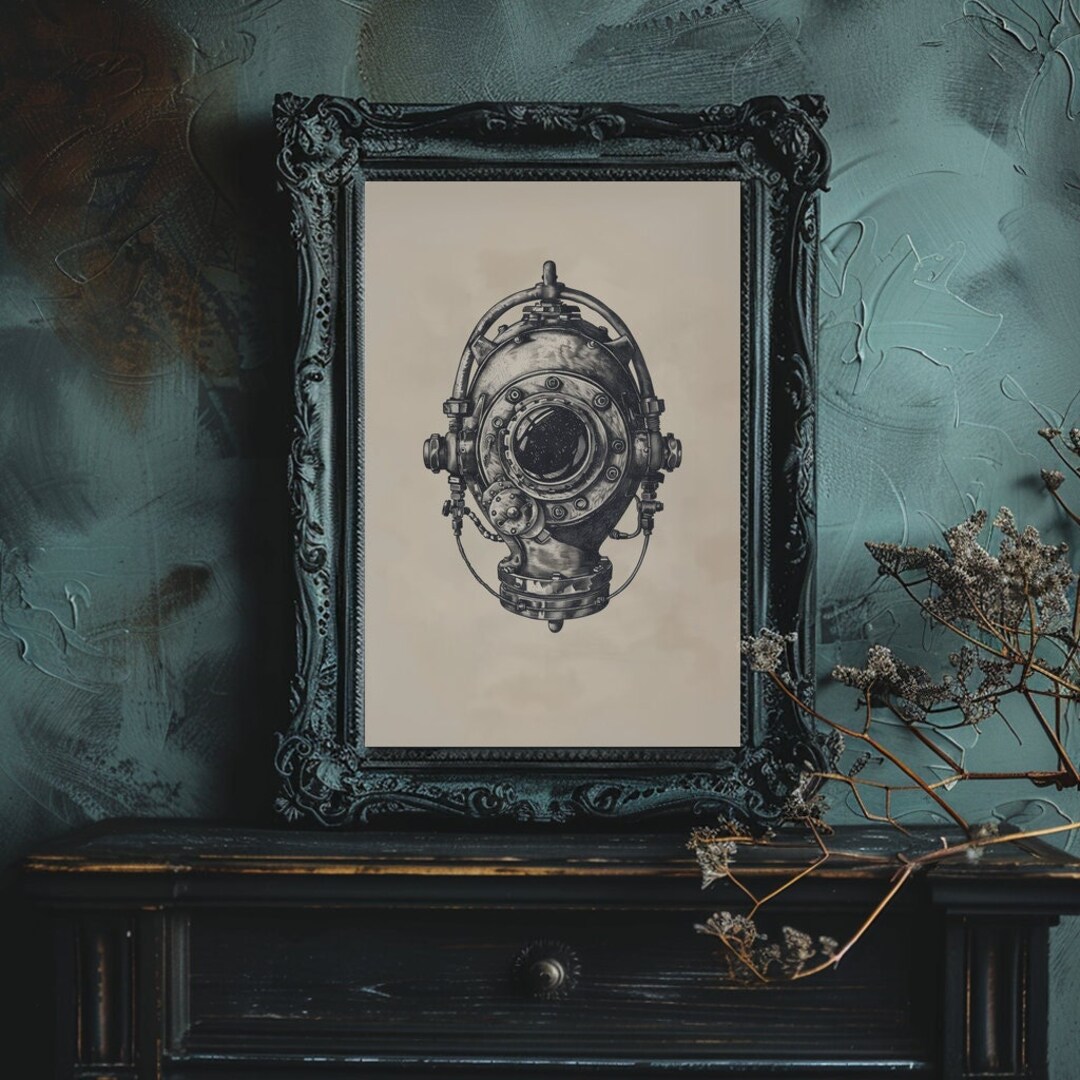 Antique Diving Helmet Digital Wall Art Print, Deep Sea Divers Eclectic ...