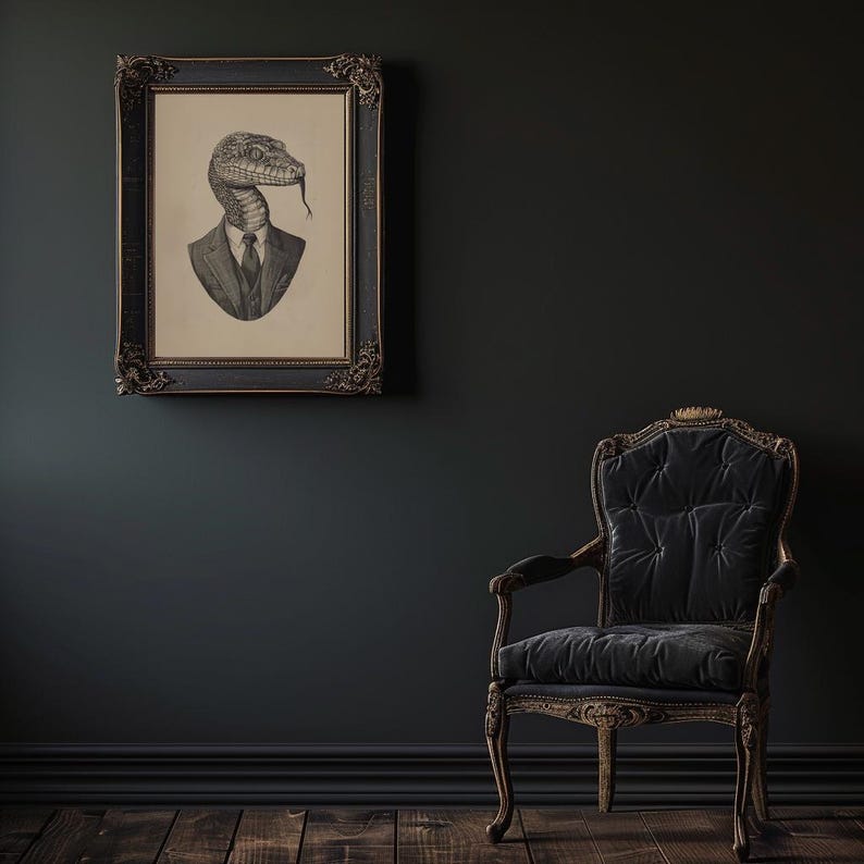 Snake in a Suit Wall Art Printable Vintage Snake Portrait Illustration ...