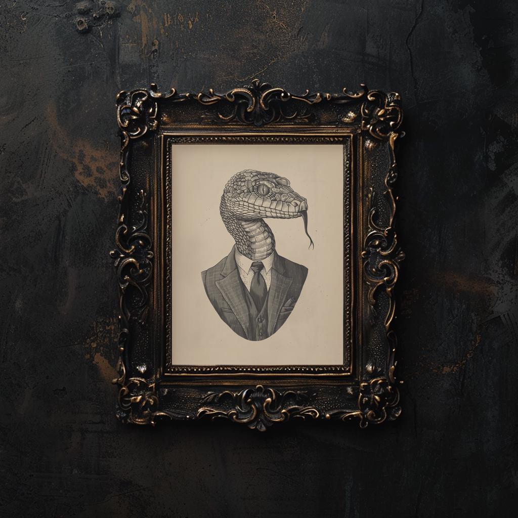 Snake in a Suit Wall Art Printable Vintage Snake Portrait Illustration ...