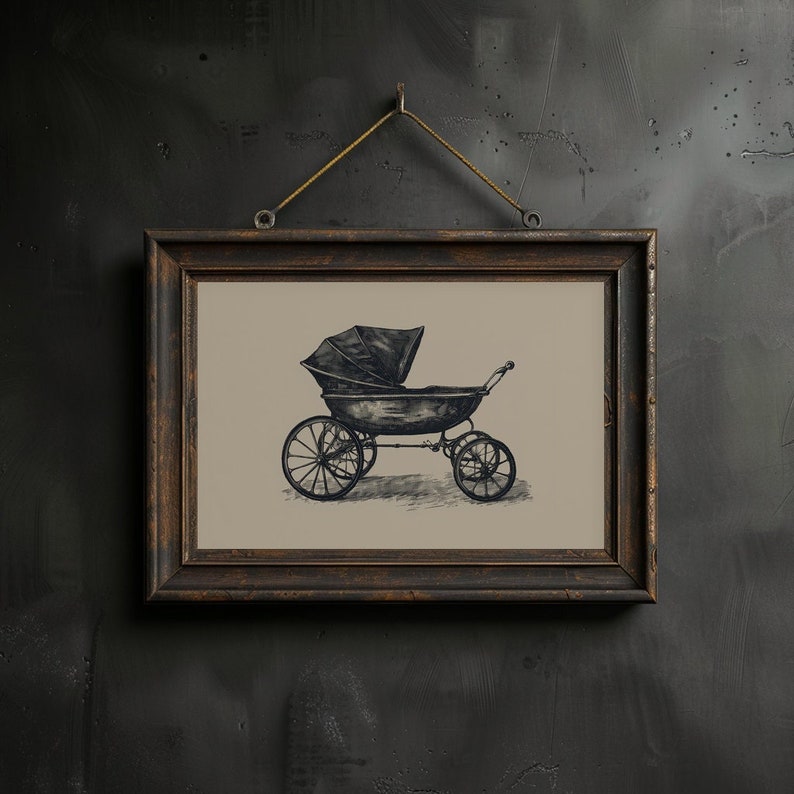 Antique Stroller Wall Art Printable Vintage Baby Carriage Print Dark ...