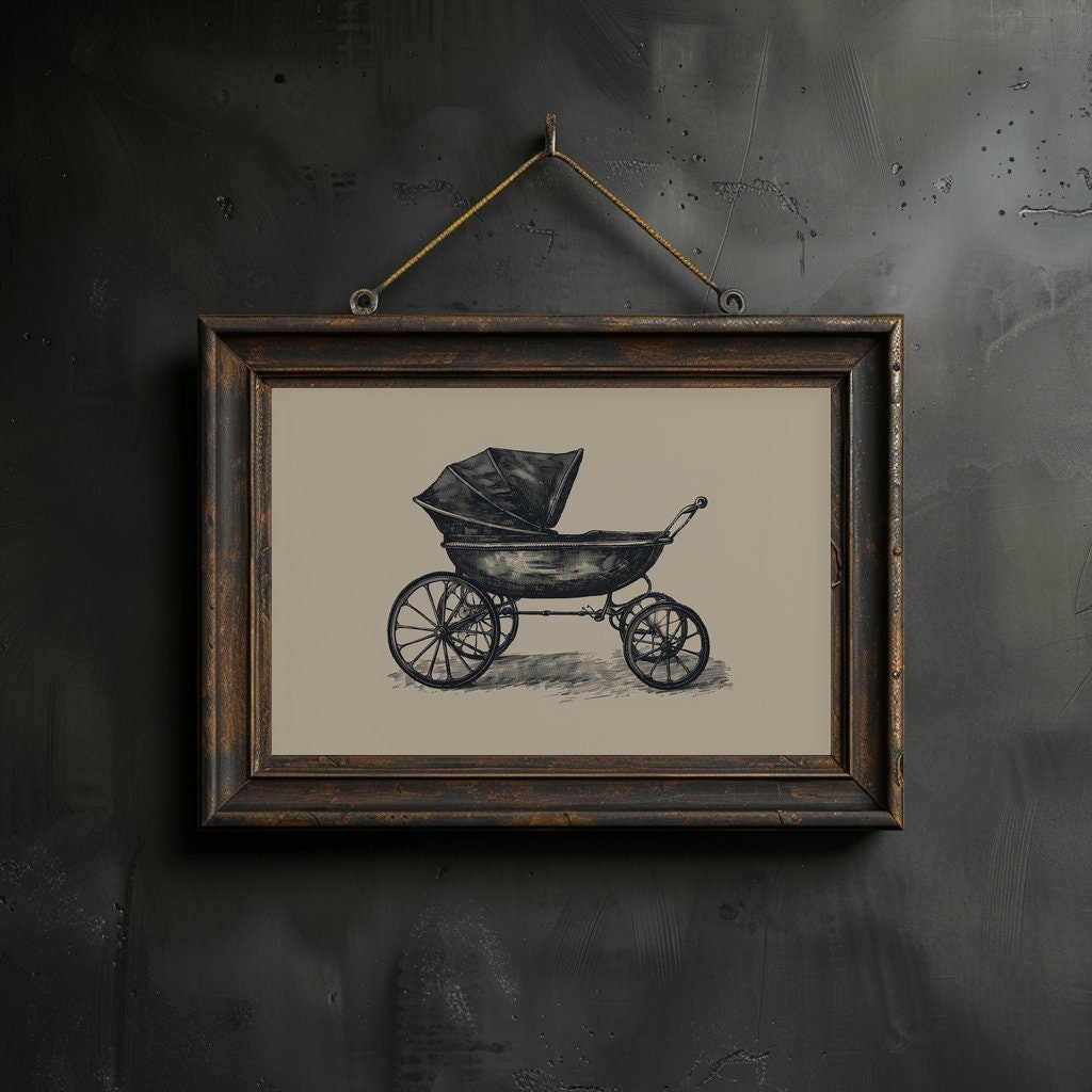 Antique Stroller Wall Art Printable Vintage Baby Carriage Print Dark ...