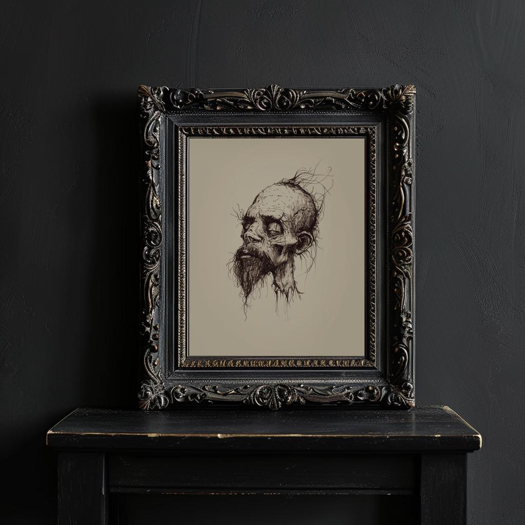 Shrunken Head Wall Art Printable Halloween Vintage Trophy Skull Drawing ...