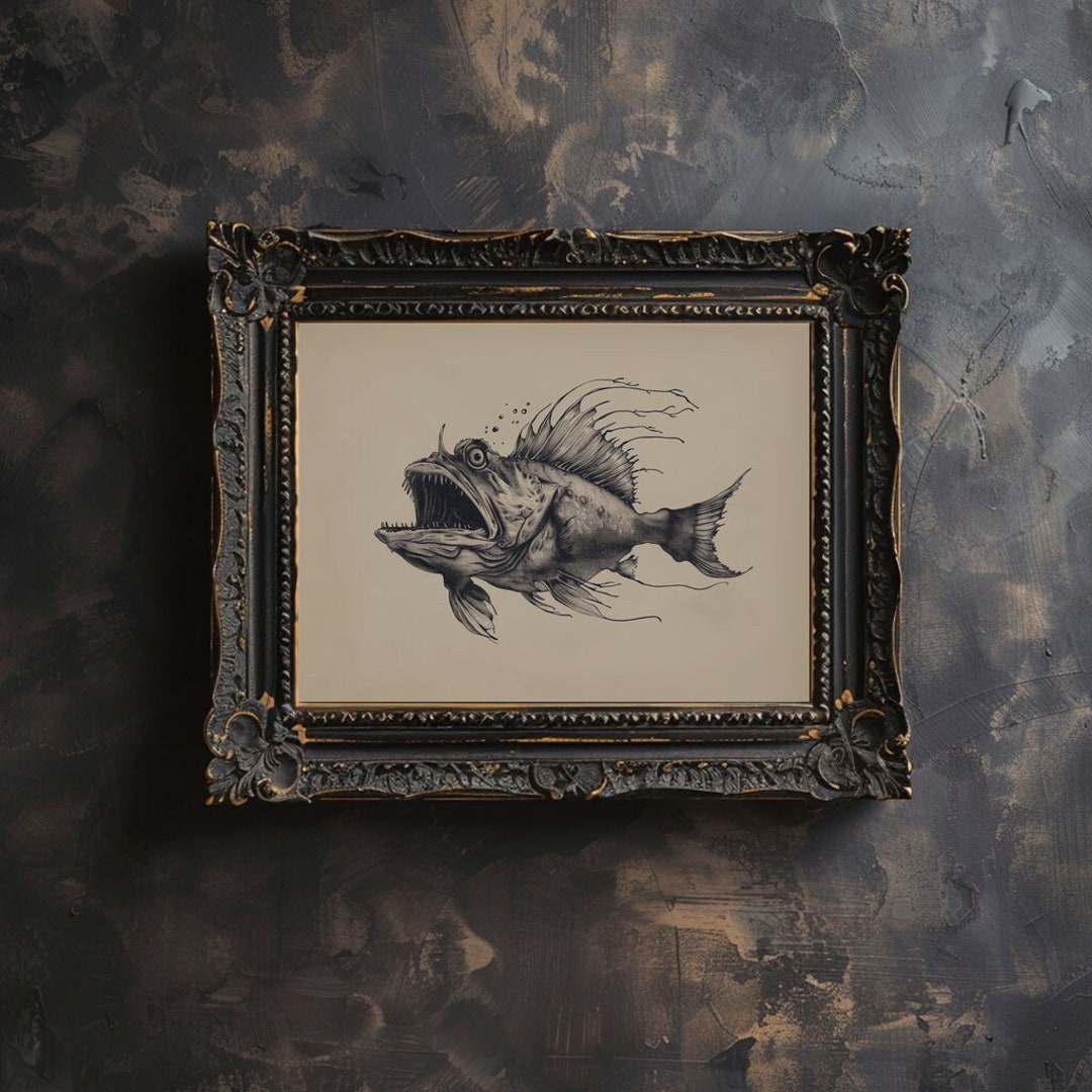 Deep Sea Monster Digital Illustration, Printable Angler Fish Sketch on ...