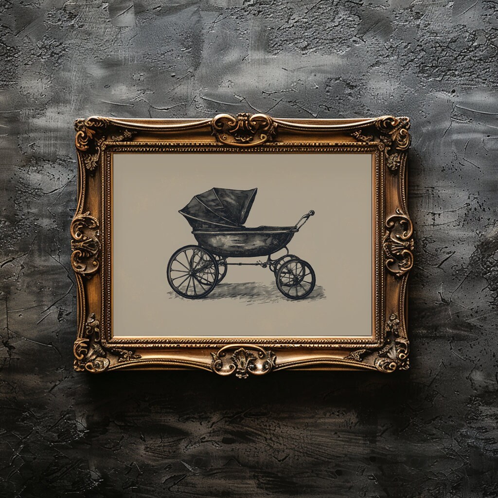 Antique Stroller Wall Art Printable Vintage Baby Carriage Print Dark ...