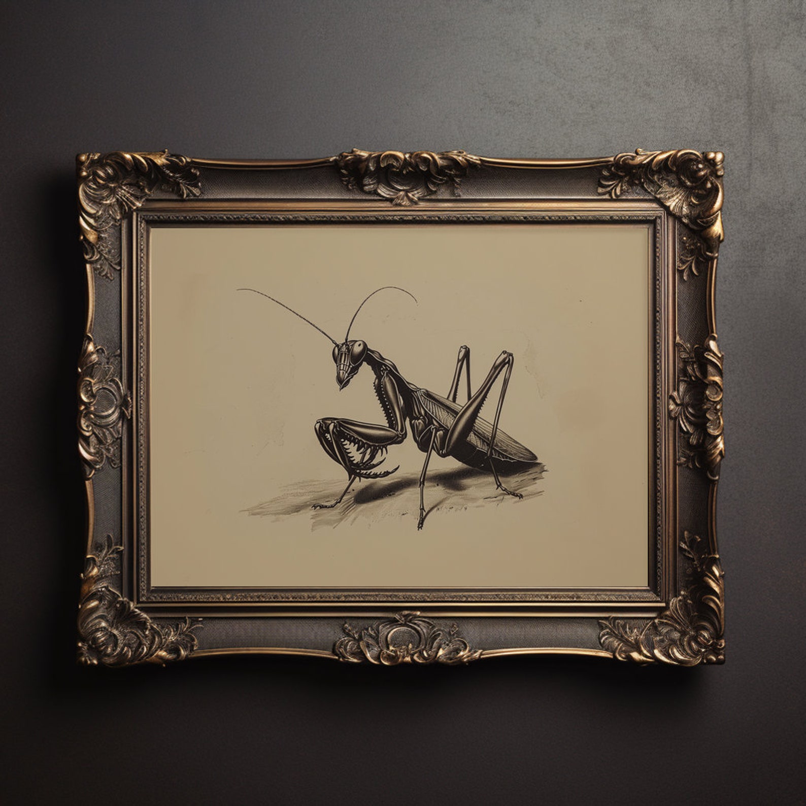 Praying Mantis Wall Art Moody Insect Printable Vintage Insect Drawing ...