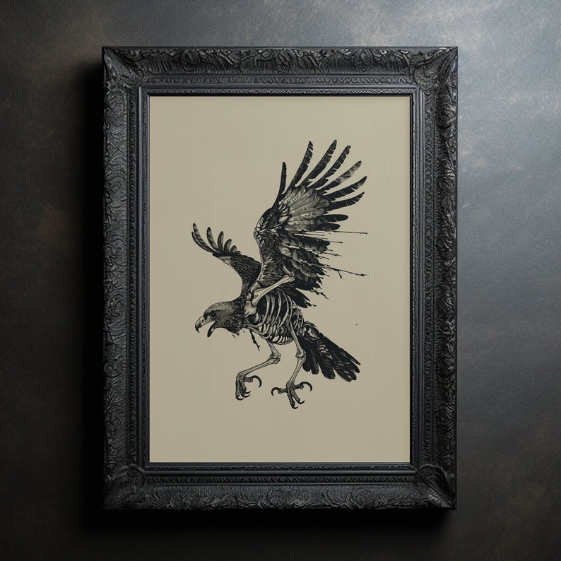 Hawk Skeleton Art Print Vintage Hawk Printable Bird in Flight ...