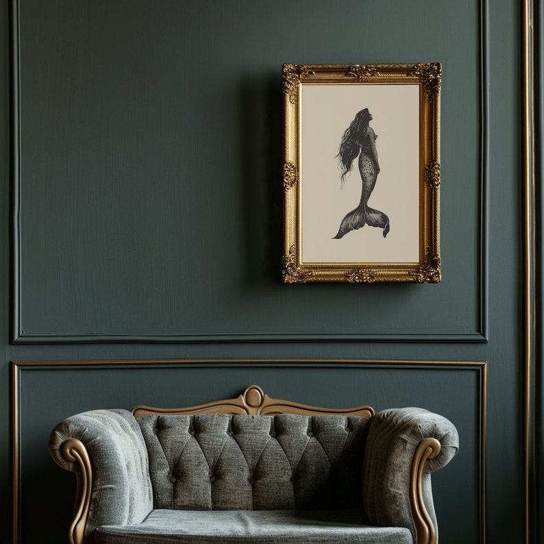 Mermaid Wall Art Printable Mermaid Bathroom Wall Decor Dark Vintage ...