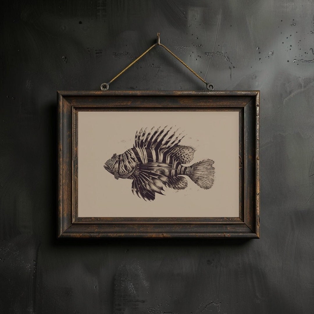 Lionfish Wall Art Printable Marine Fish Poster Vintage Sketch Lionfish ...
