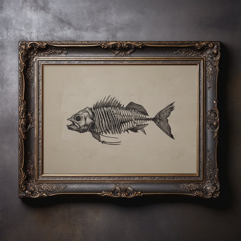 Fish Skeleton Wall Art, Printable Vintage Fish, Marine Fish Poster ...
