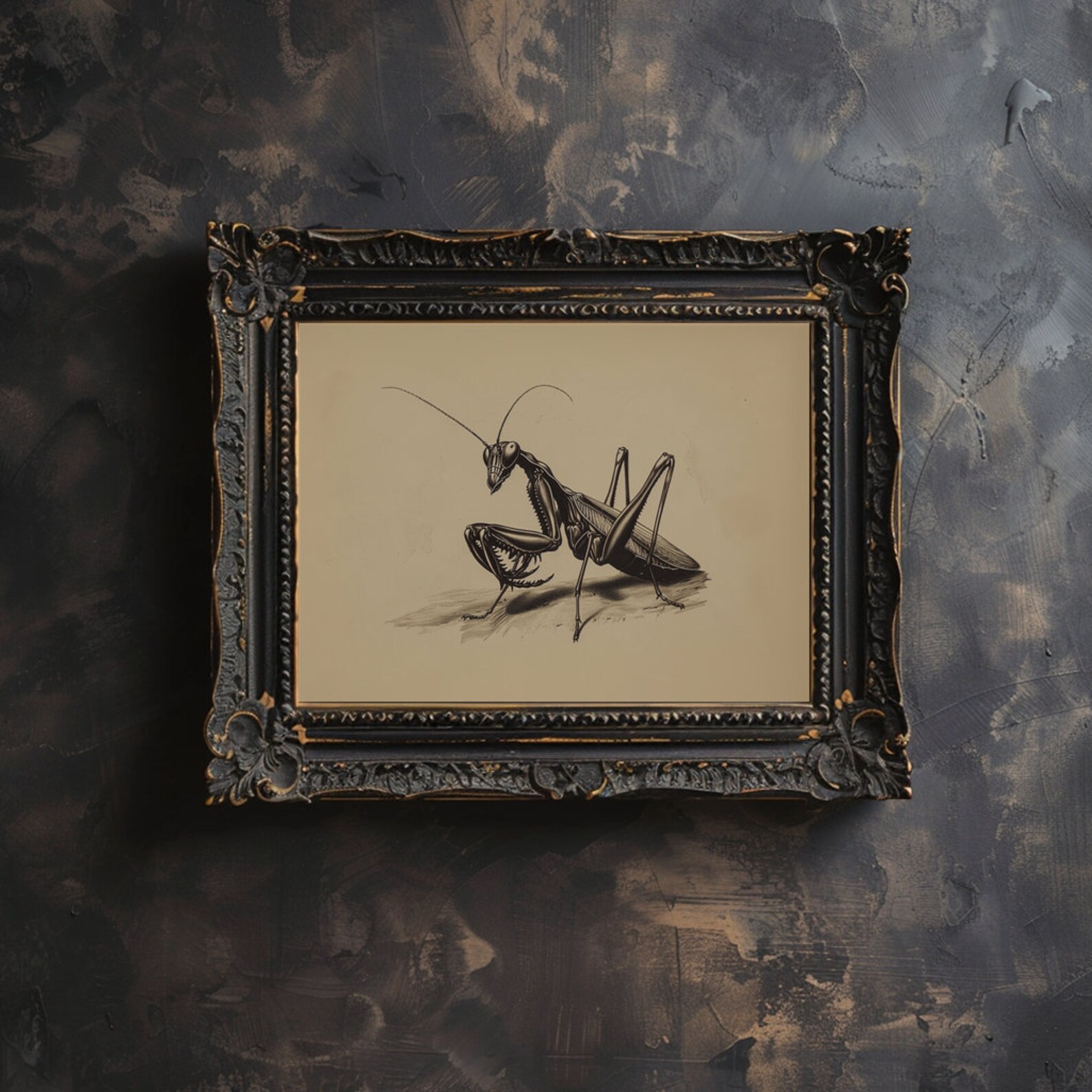 Praying Mantis Wall Art Moody Insect Printable Vintage Insect Drawing ...