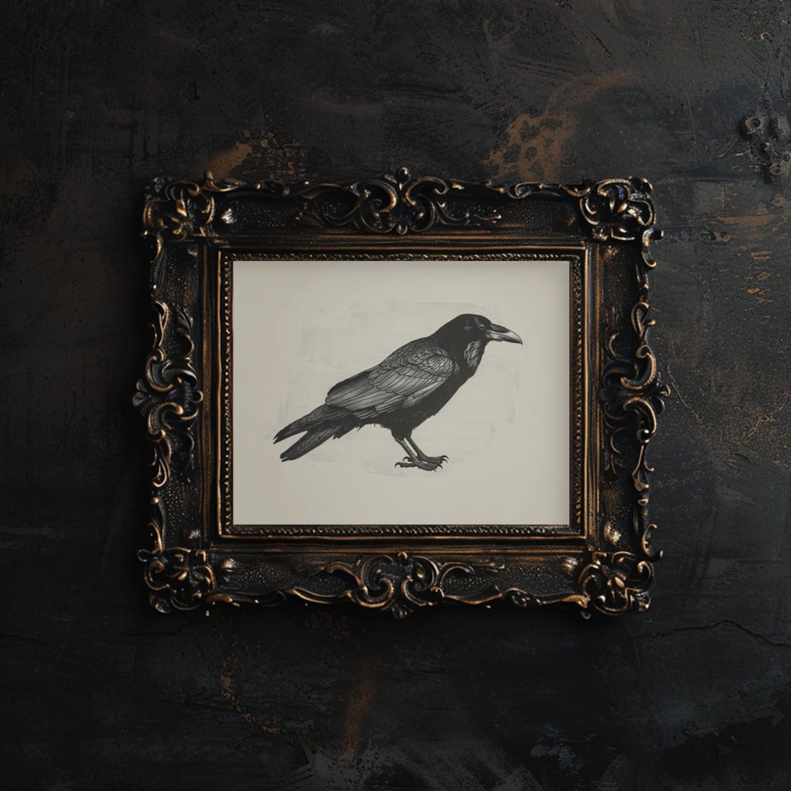 Goth Girl Crow Print on Sepia, Printable Eclectic Wall Raven Digital ...