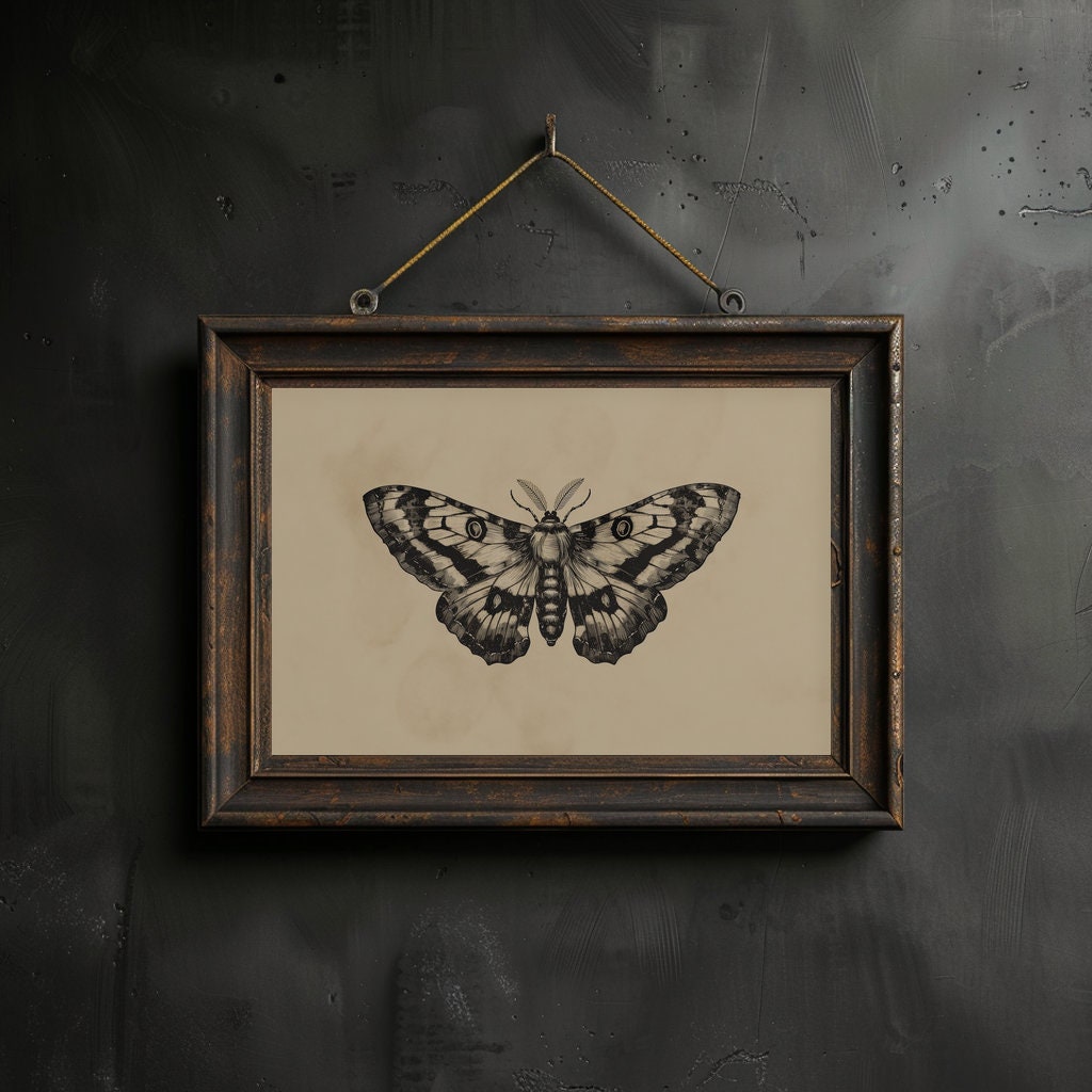 Moth Wall Art Print Vintage Moth Art Printable Dark Moody Insect Wall ...