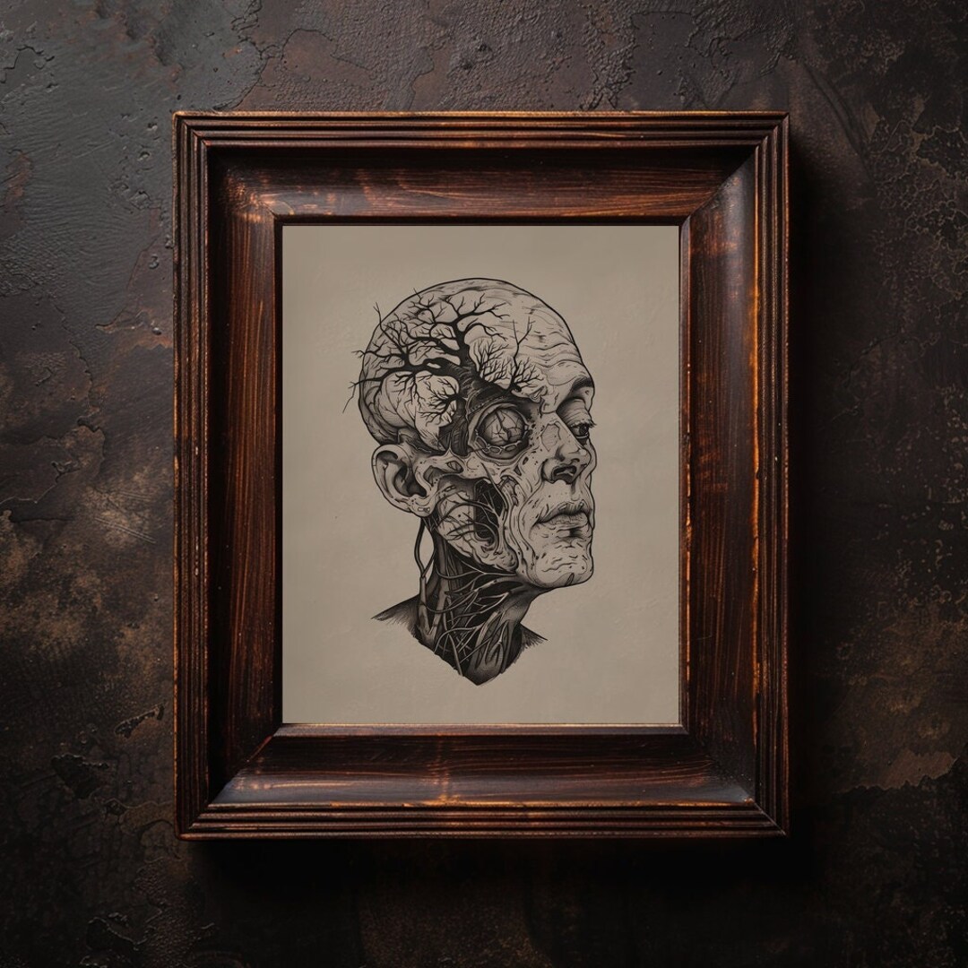 Human Decaying Skull Wall Art Printable Human Decaying Head Portrait ...
