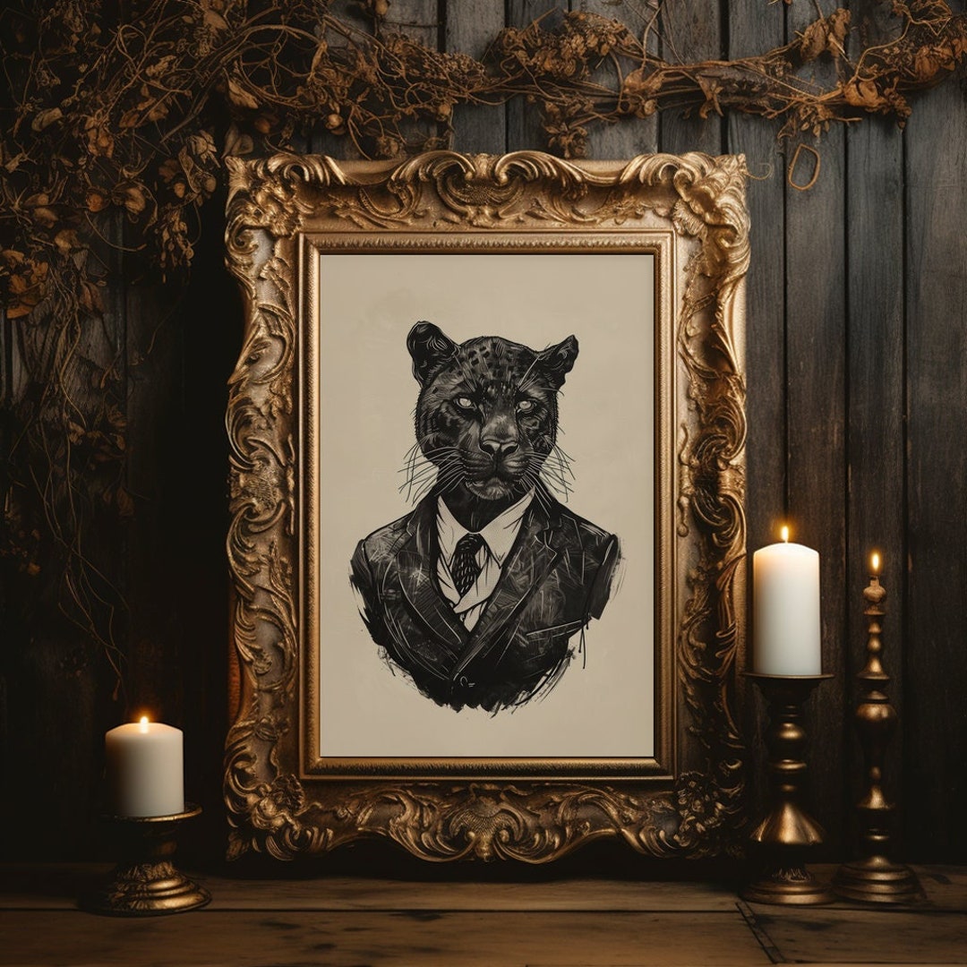 Panther in Suit Wall Art Printable Vintage Panther Portrait Drawing Big ...