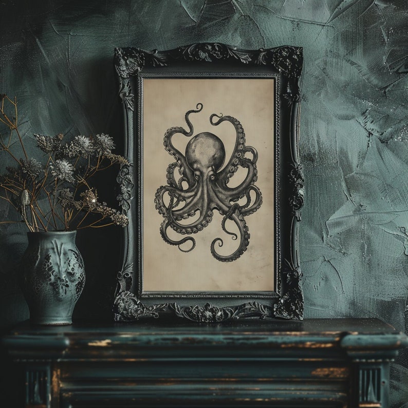 Octopus Wall Art Printable Octopus Bathroom Wall Art Vintage Octopus ...
