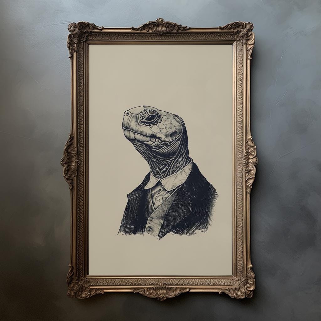 Turtle Portrait Wall Art Printable Vintage Turtle Wearing a Suit Sketch ...