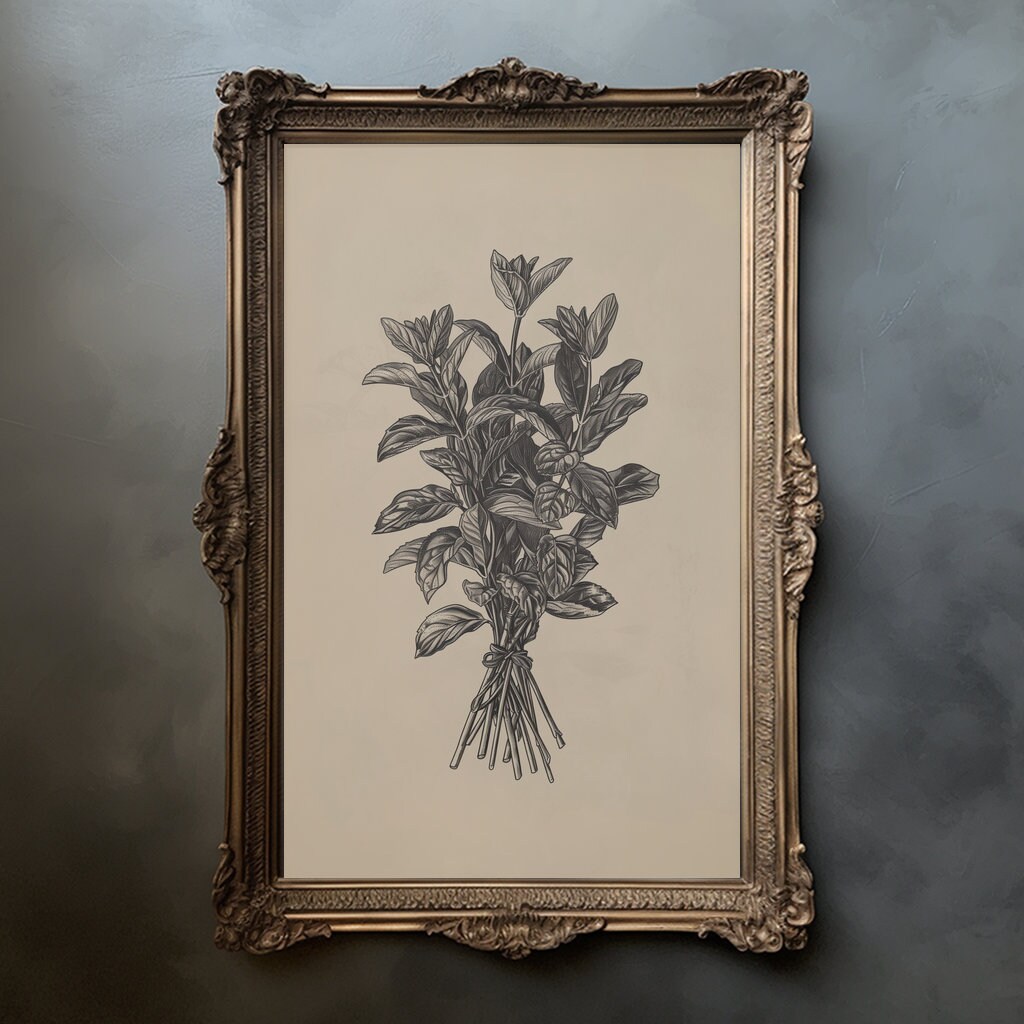Mint Herb Wall Art Printable Vintage Mint Sketch Botanical Herb ...