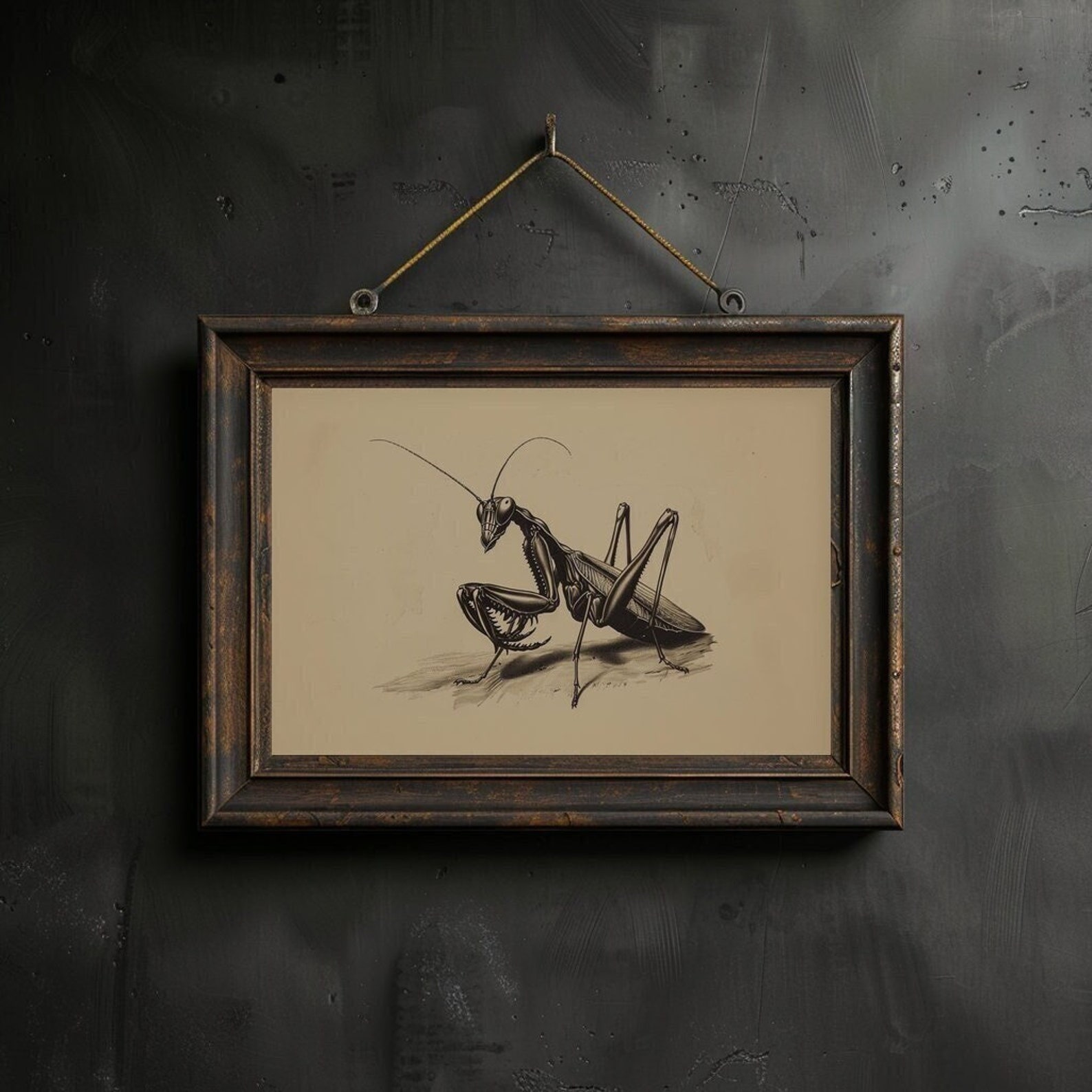 Praying Mantis Wall Art Moody Insect Printable Vintage Insect Drawing ...