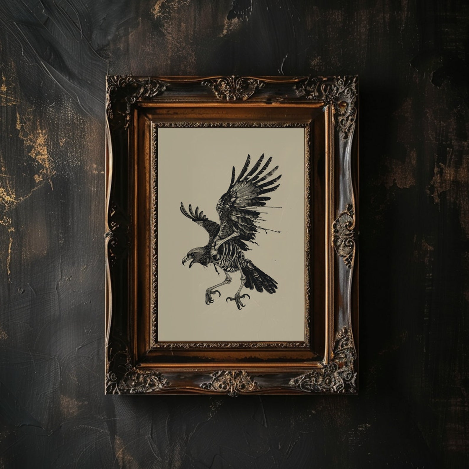 Hawk Skeleton Art Print Vintage Hawk Printable Bird in Flight ...