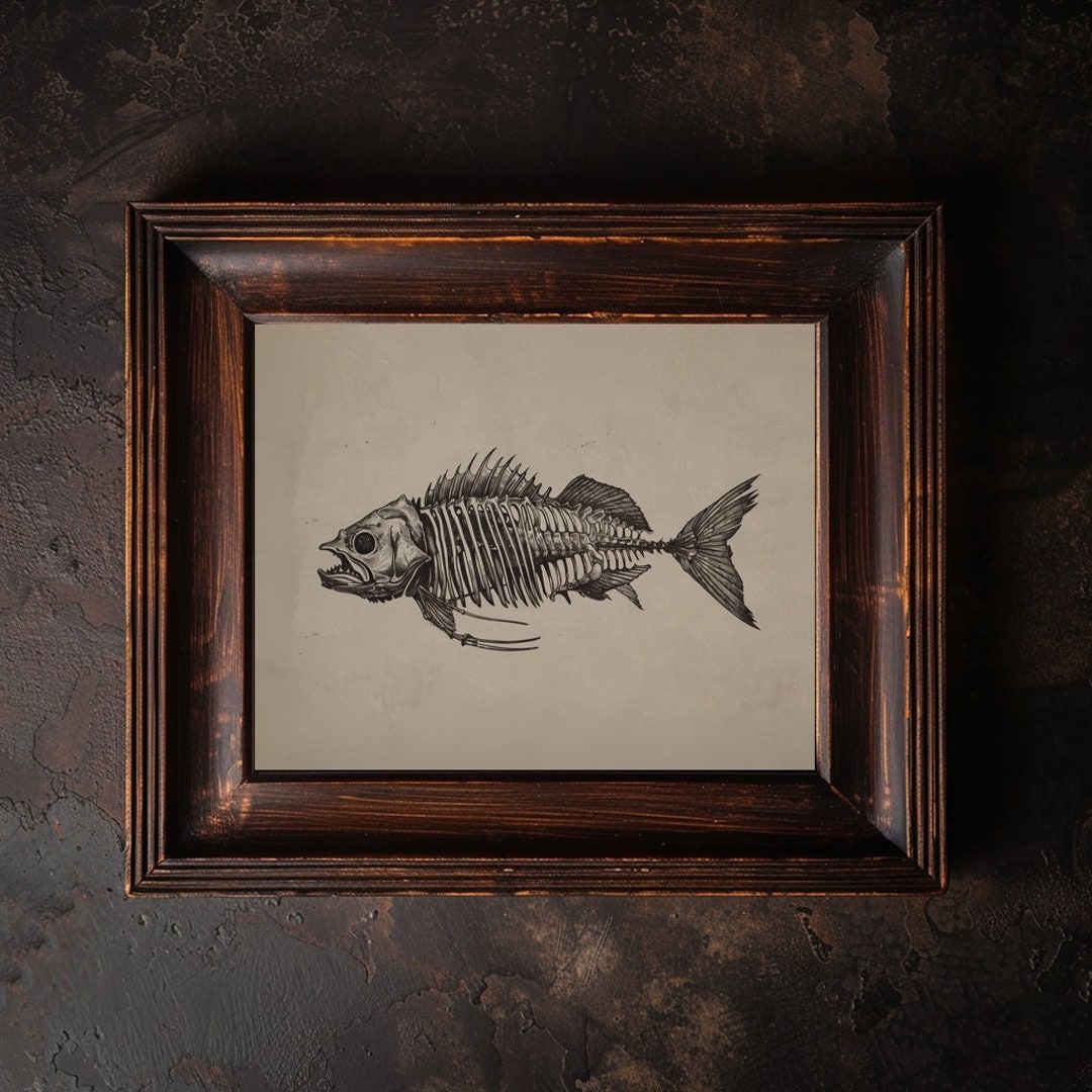 Fish Skeleton Wall Art, Printable Vintage Fish, Marine Fish Poster ...