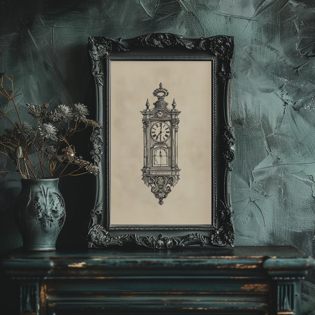 Antique Grandfather Clock Digital Wall Art, Printable Vintage Wooden ...
