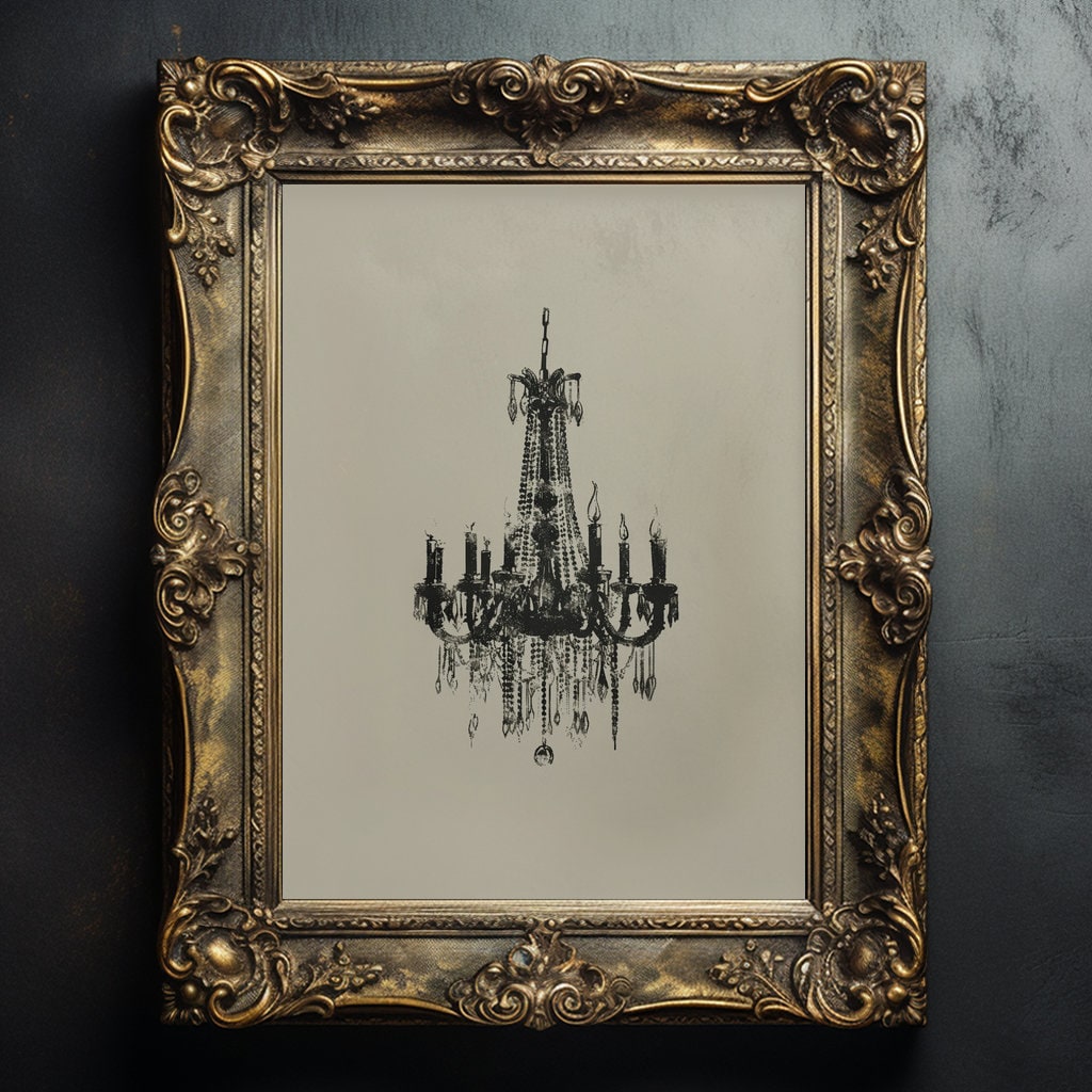 Gothic Chandelier Wall Art Print, Eclectic Ceiling Light Artwork, Goth ...