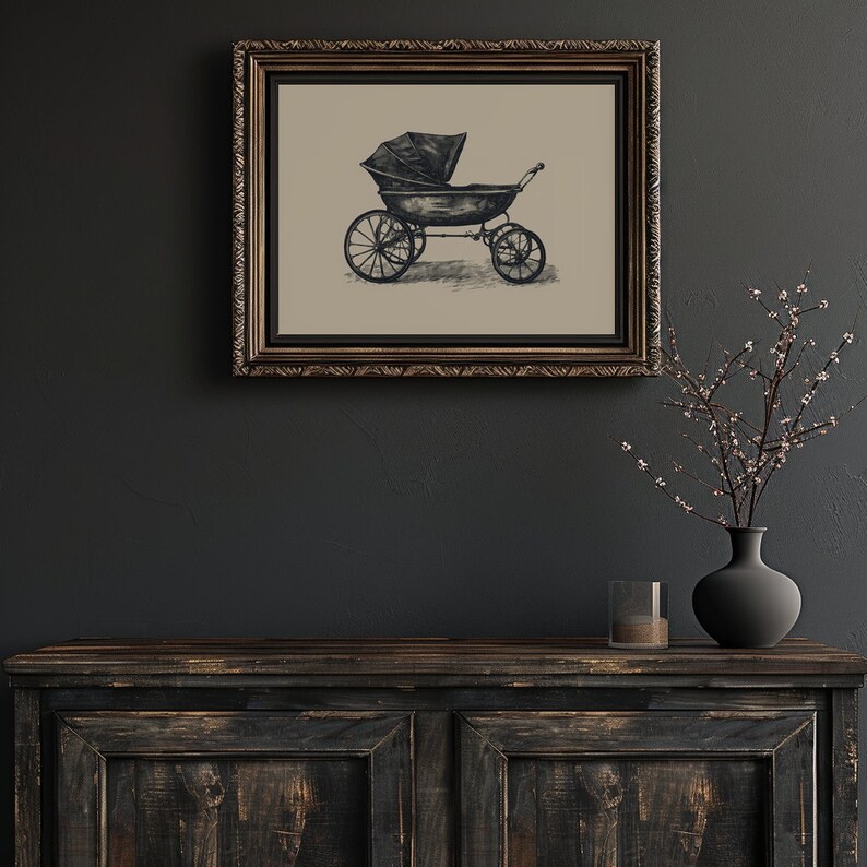 Antique Stroller Wall Art Printable Vintage Baby Carriage Print Dark ...