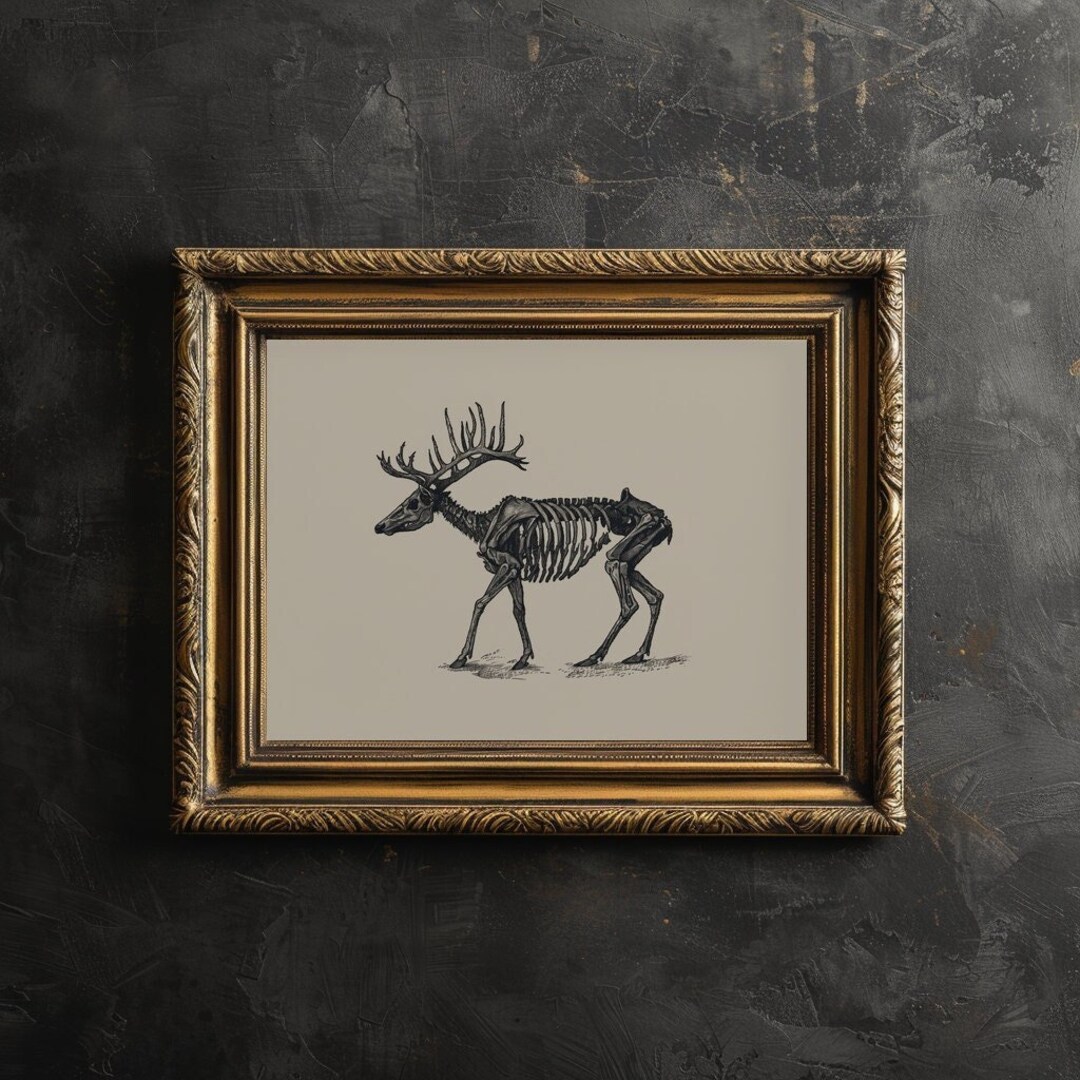 Gothic Deer Skeleton With Antlers Digital Wall Art Print, Eclectic Wall ...