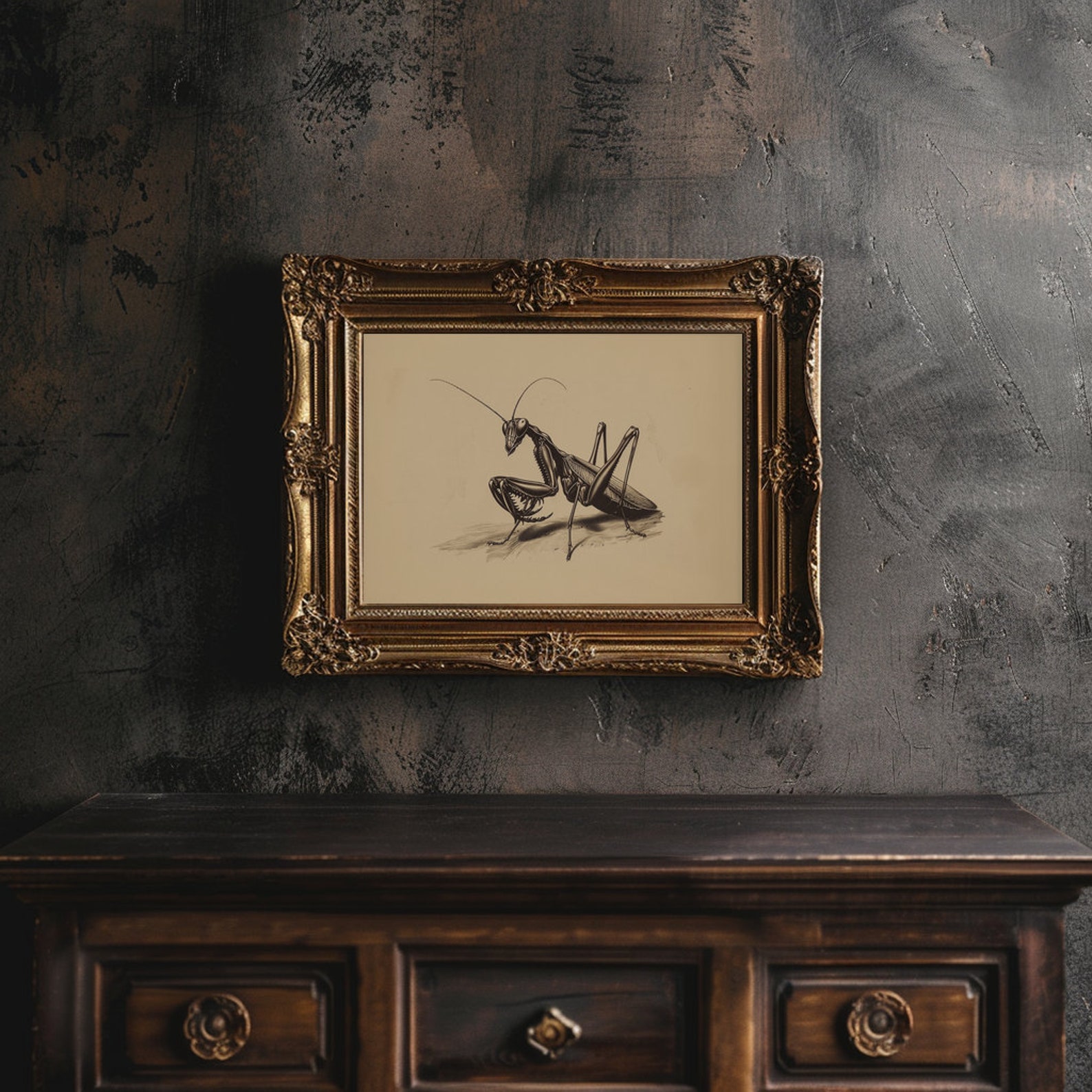 Praying Mantis Wall Art Moody Insect Printable Vintage Insect Drawing ...