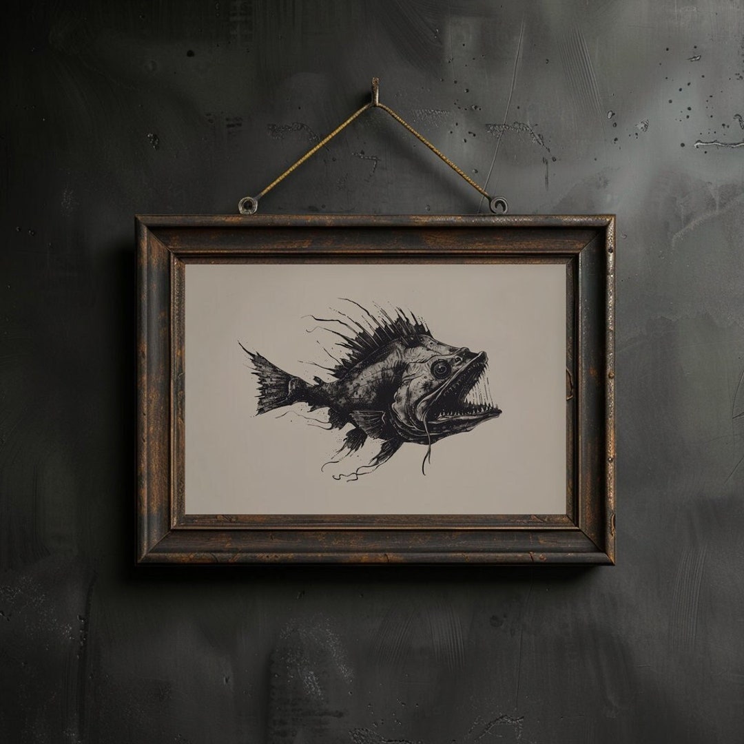 Anglerfish Wall Art Printable Vintage Deep Sea Print Dark Gothic Decor ...