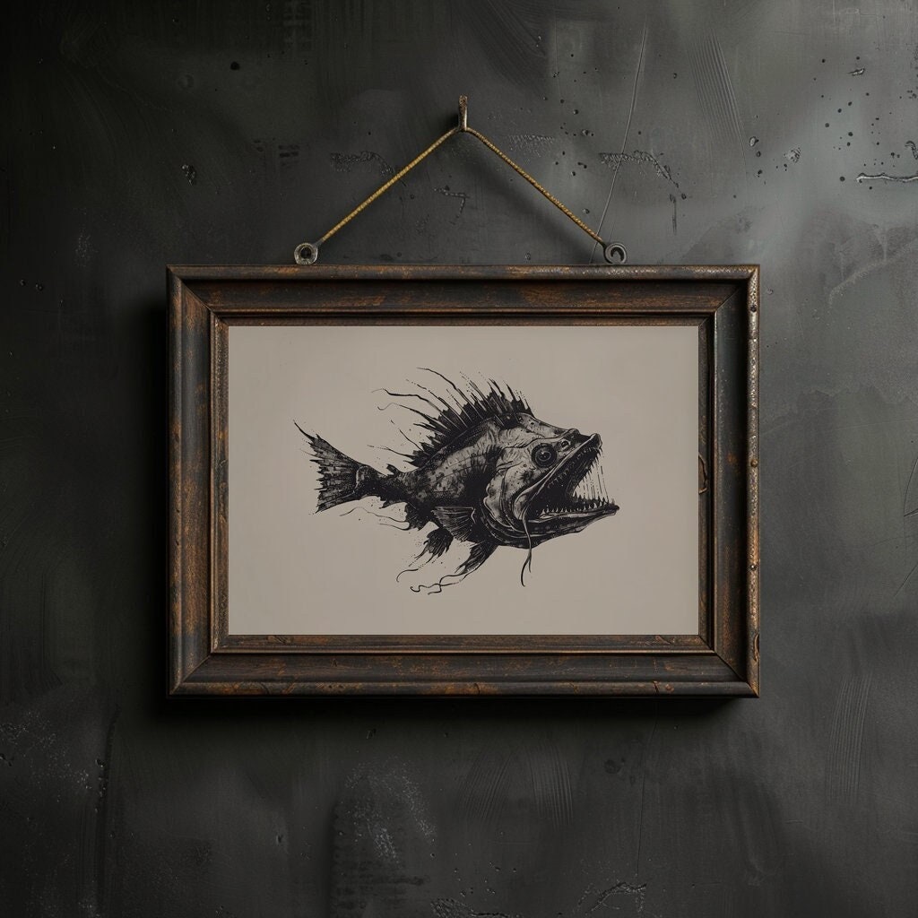 Anglerfish Wall Art Printable Vintage Deep Sea Print Dark Gothic Decor ...
