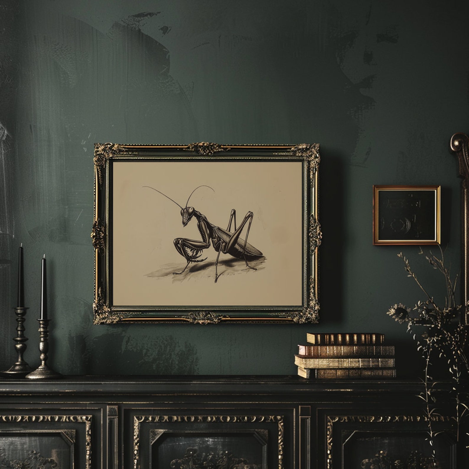 Praying Mantis Wall Art Moody Insect Printable Vintage Insect Drawing ...