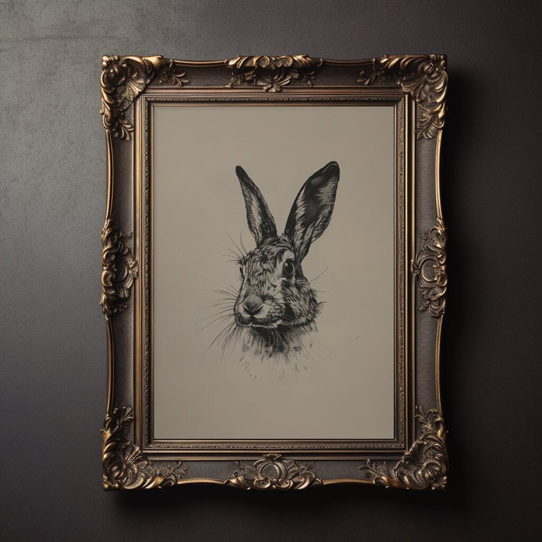 Vintage Rabbit Wall Art Rabbit Portrait Drawing Cute Bunny Nursery ...