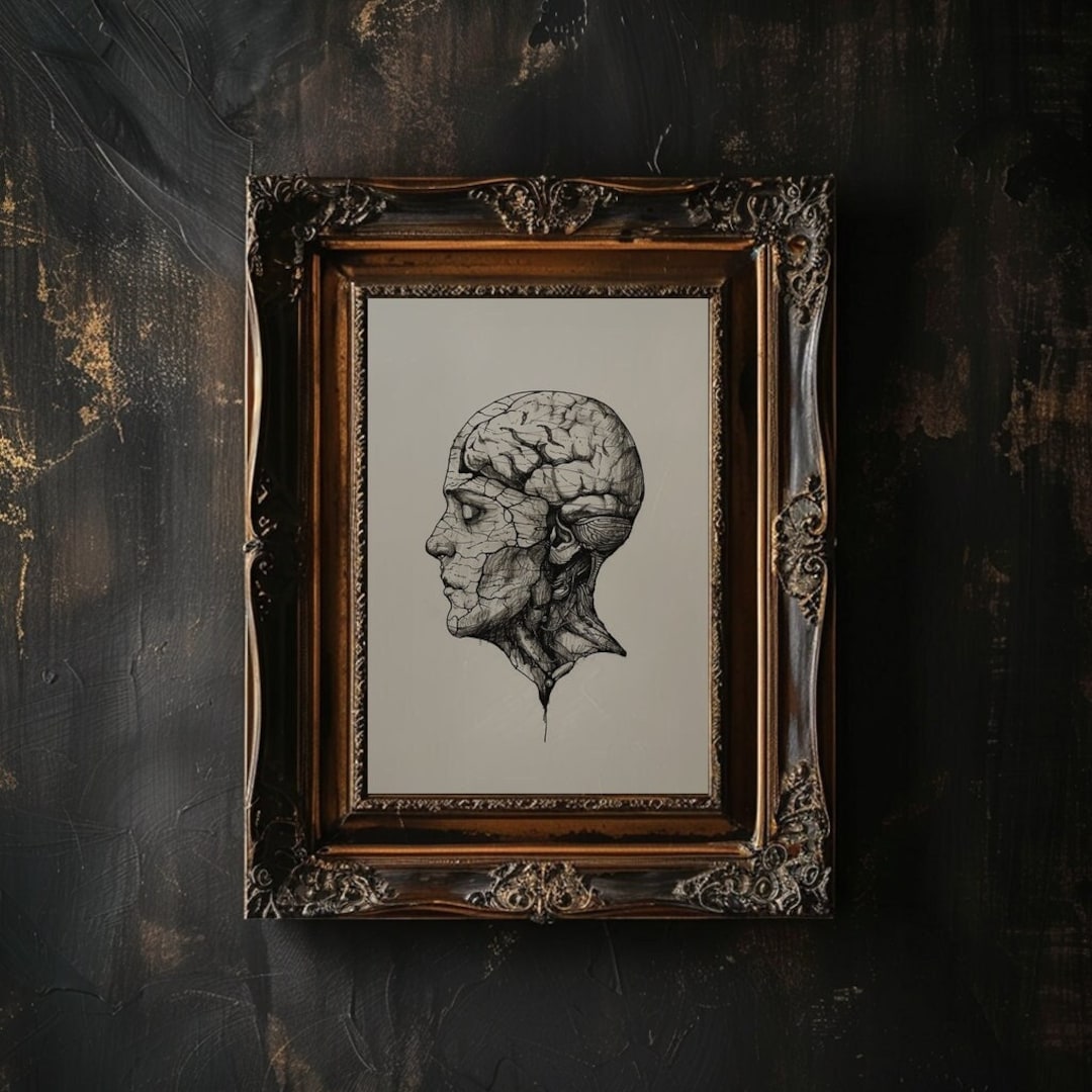 Human Phrenology Head Wall Art Printable Gothic Human Brain Medical ...