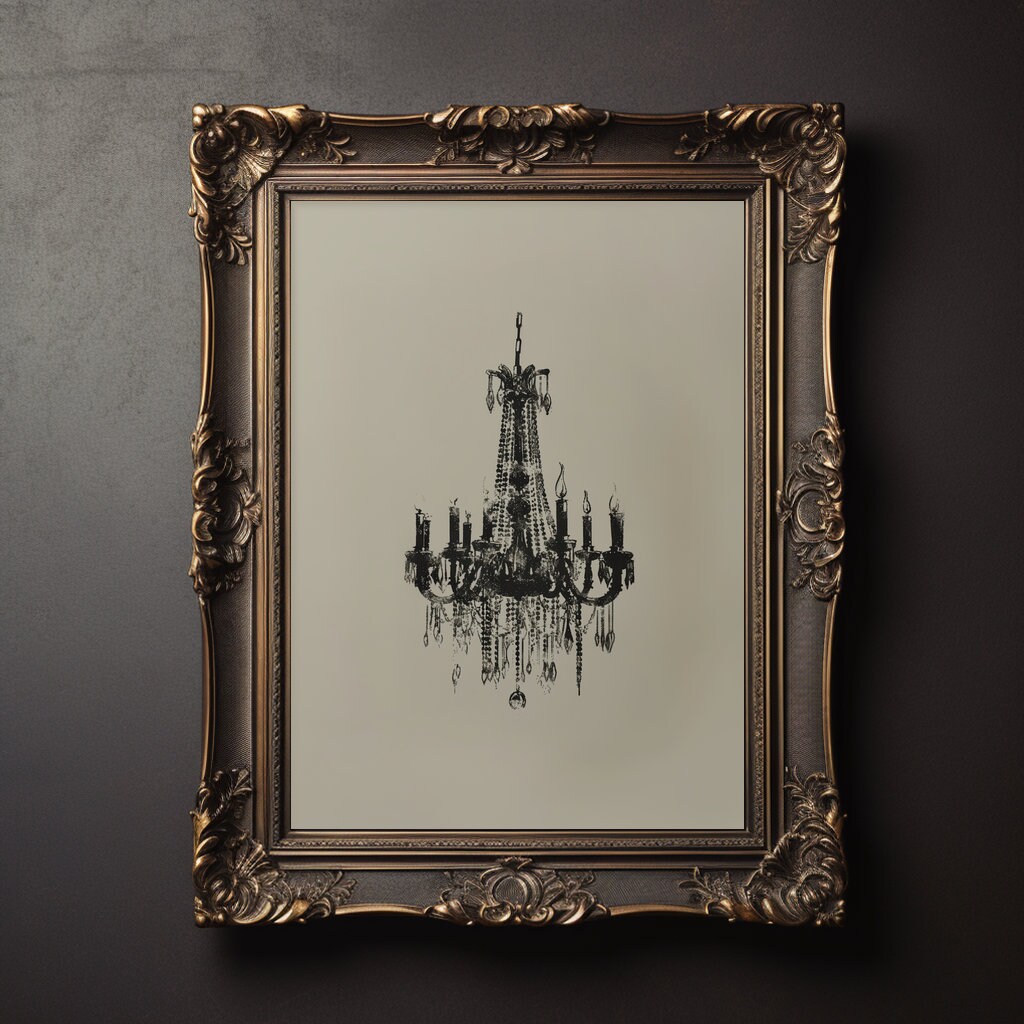 Gothic Chandelier Wall Art Print, Eclectic Ceiling Light Artwork, Goth ...