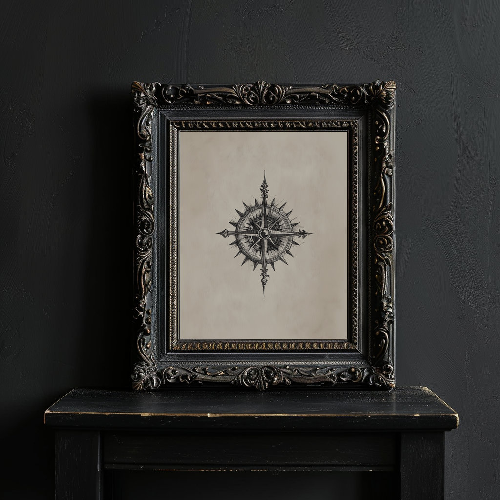Vintage Compass Rose Travelers Digital Wall Art Print, Nautical ...