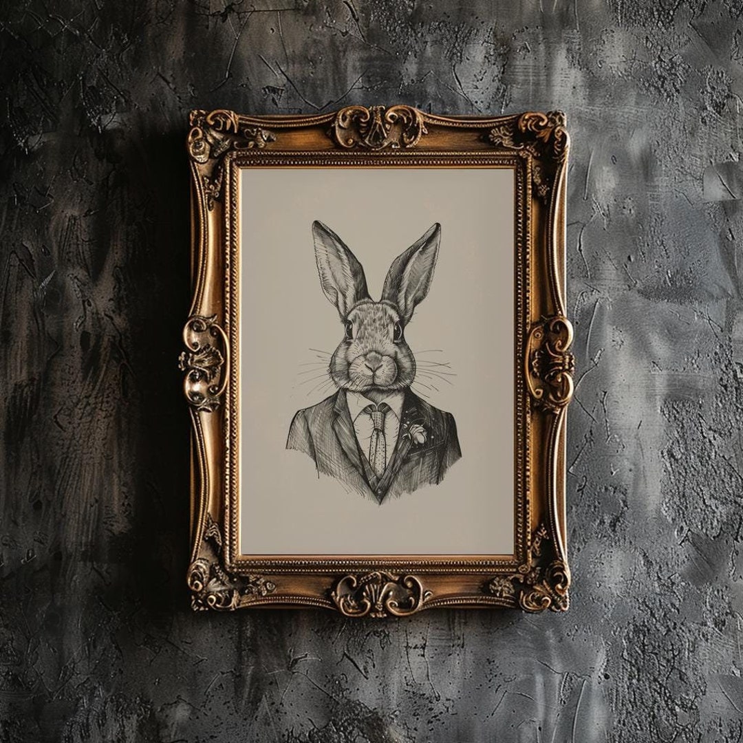 Vintage Rabbit Portrait Drawing Gothic Rabbit Art Printable Wall Art ...