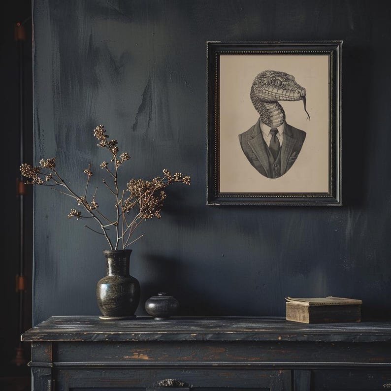 Snake in a Suit Wall Art Printable Vintage Snake Portrait Illustration ...