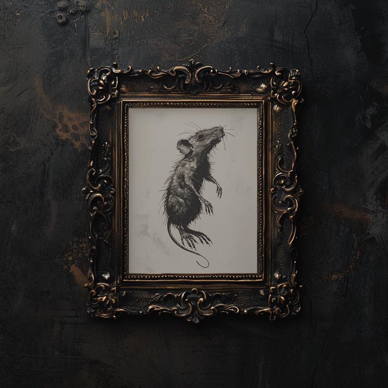 Gothic Rat Wall Art Rat Illustration Halloween Printable Rat Print ...