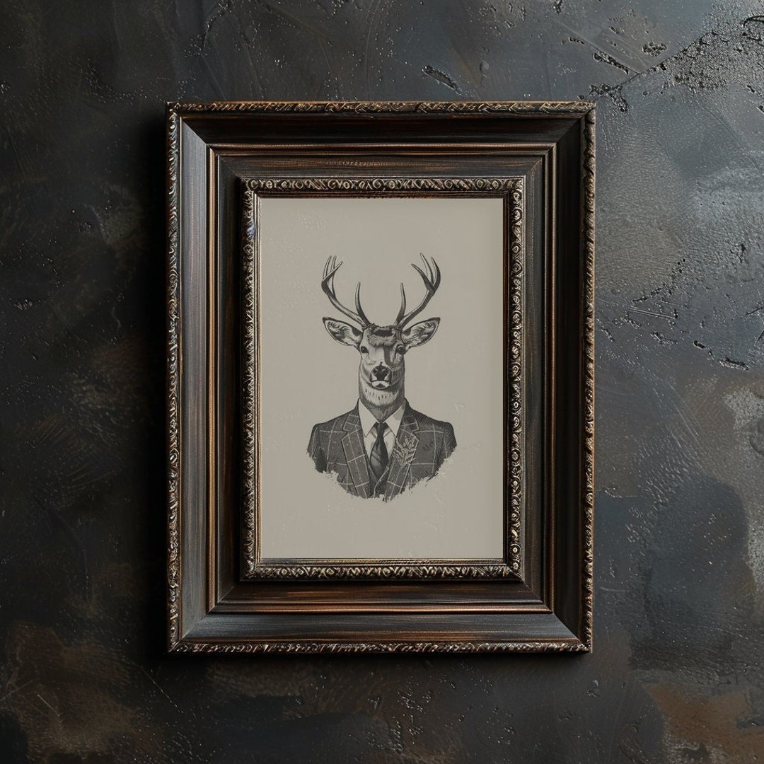 Deer With Antlers Wearing a Suit Digital Wall Art Print, Printable ...