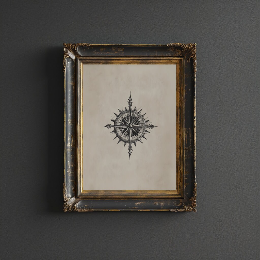 Vintage Compass Rose Travelers Digital Wall Art Print, Nautical ...