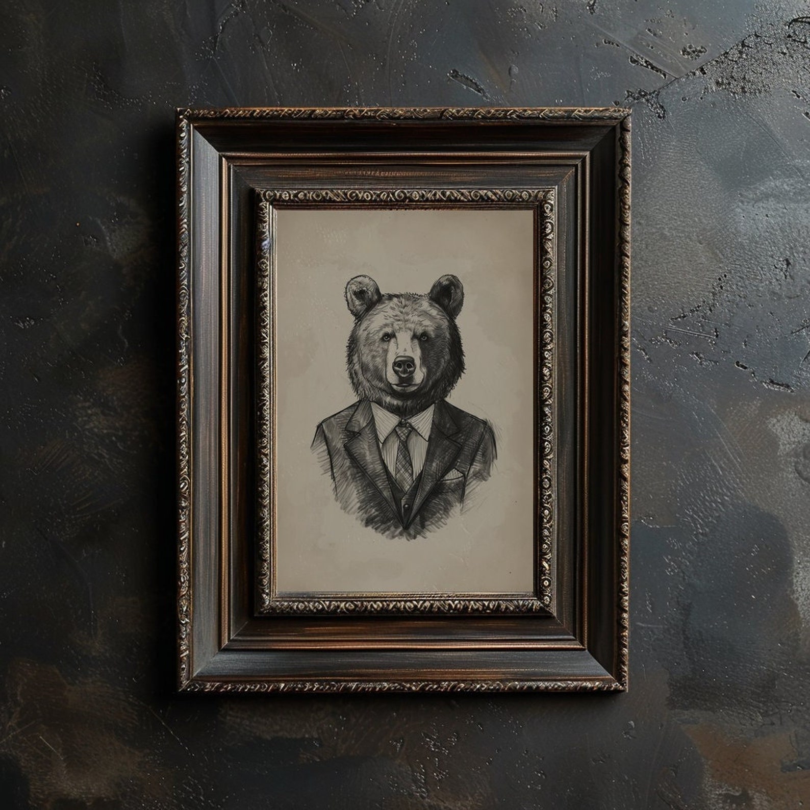 Bear Wearing a Suit Digital Artwork Print, Dapper Animal Posing for a ...