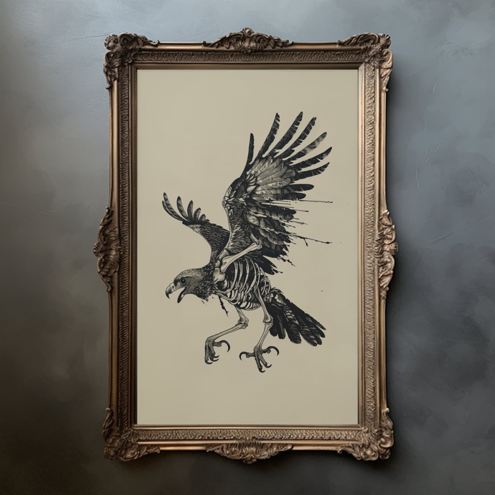 Hawk Skeleton Art Print Vintage Hawk Printable Bird in Flight ...