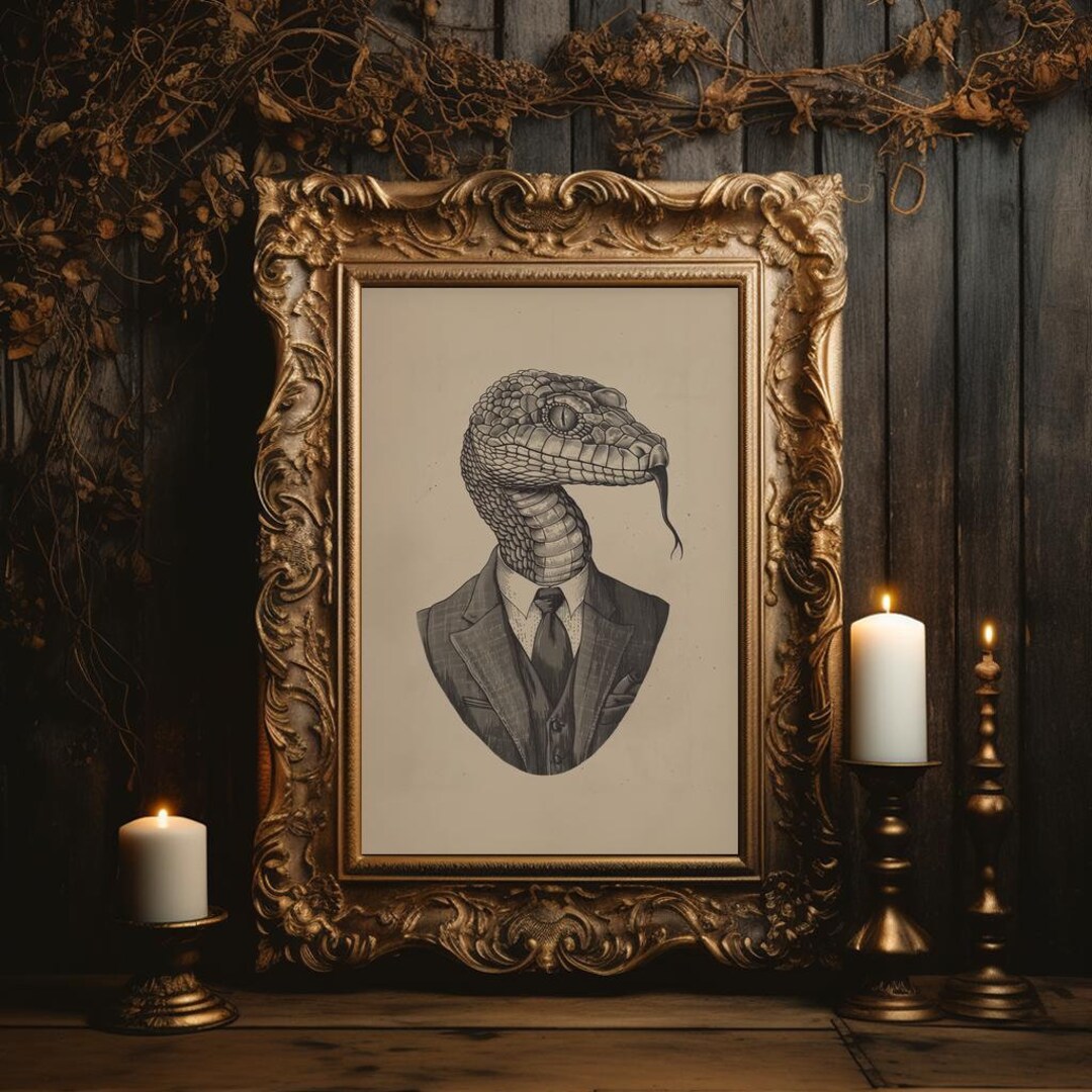 Snake in a Suit Wall Art Printable Vintage Snake Portrait Illustration ...