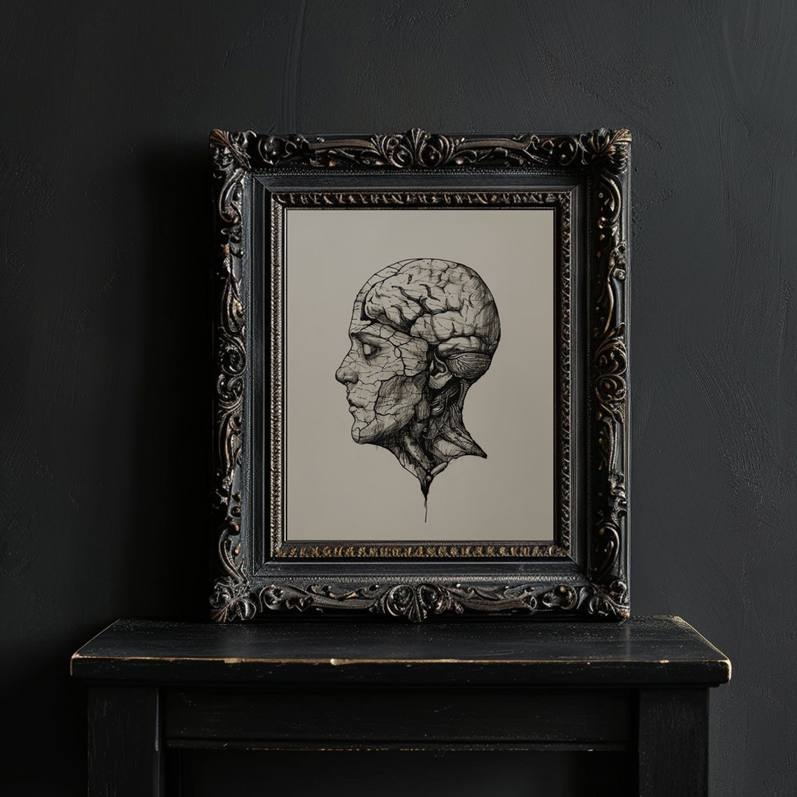 Human Phrenology Head Wall Art Printable Gothic Human Brain Medical ...