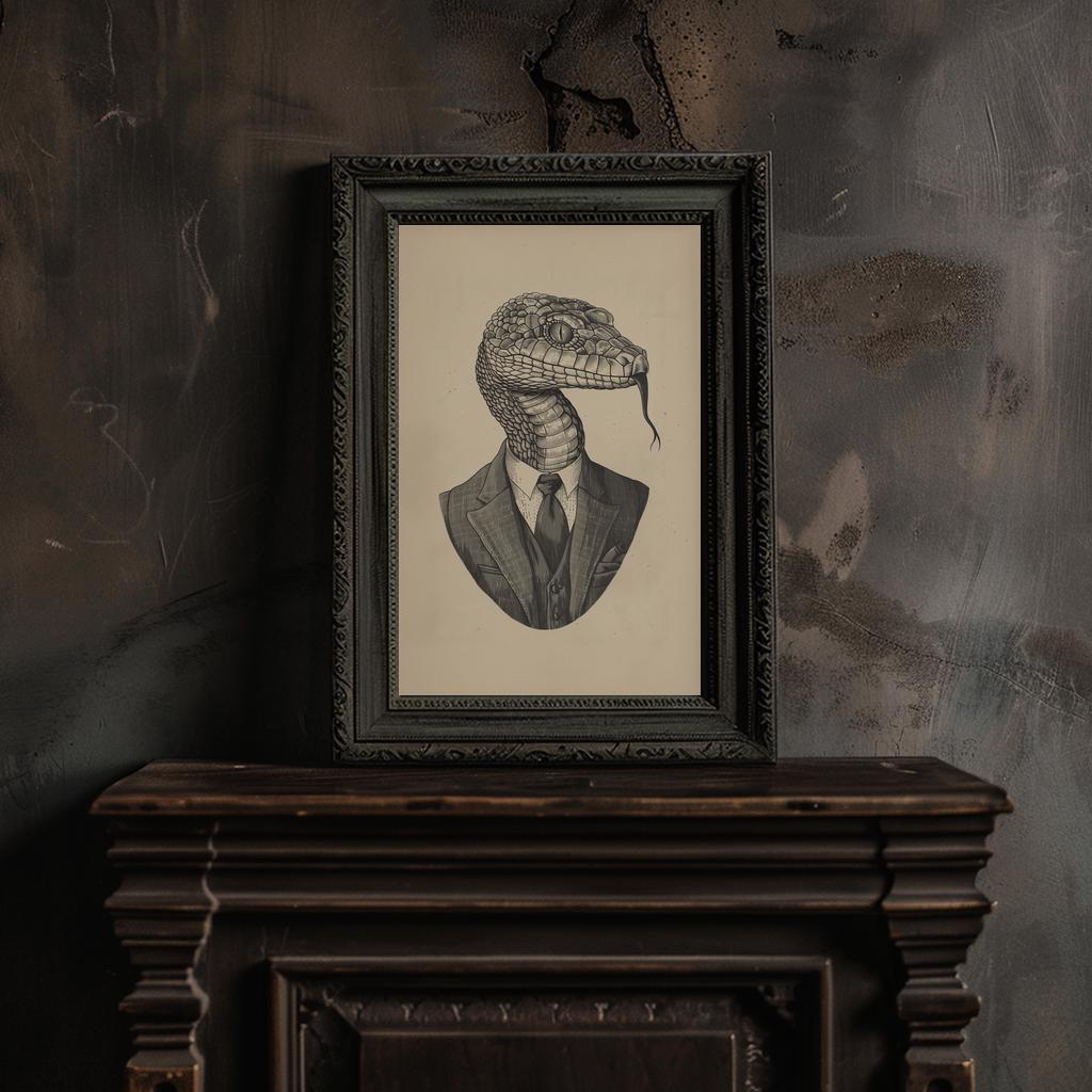 Snake in a Suit Wall Art Printable Vintage Snake Portrait Illustration ...